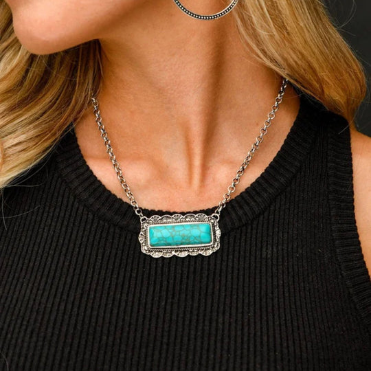 West Co. 18 Turquoise Bar Necklace with Stamped Border