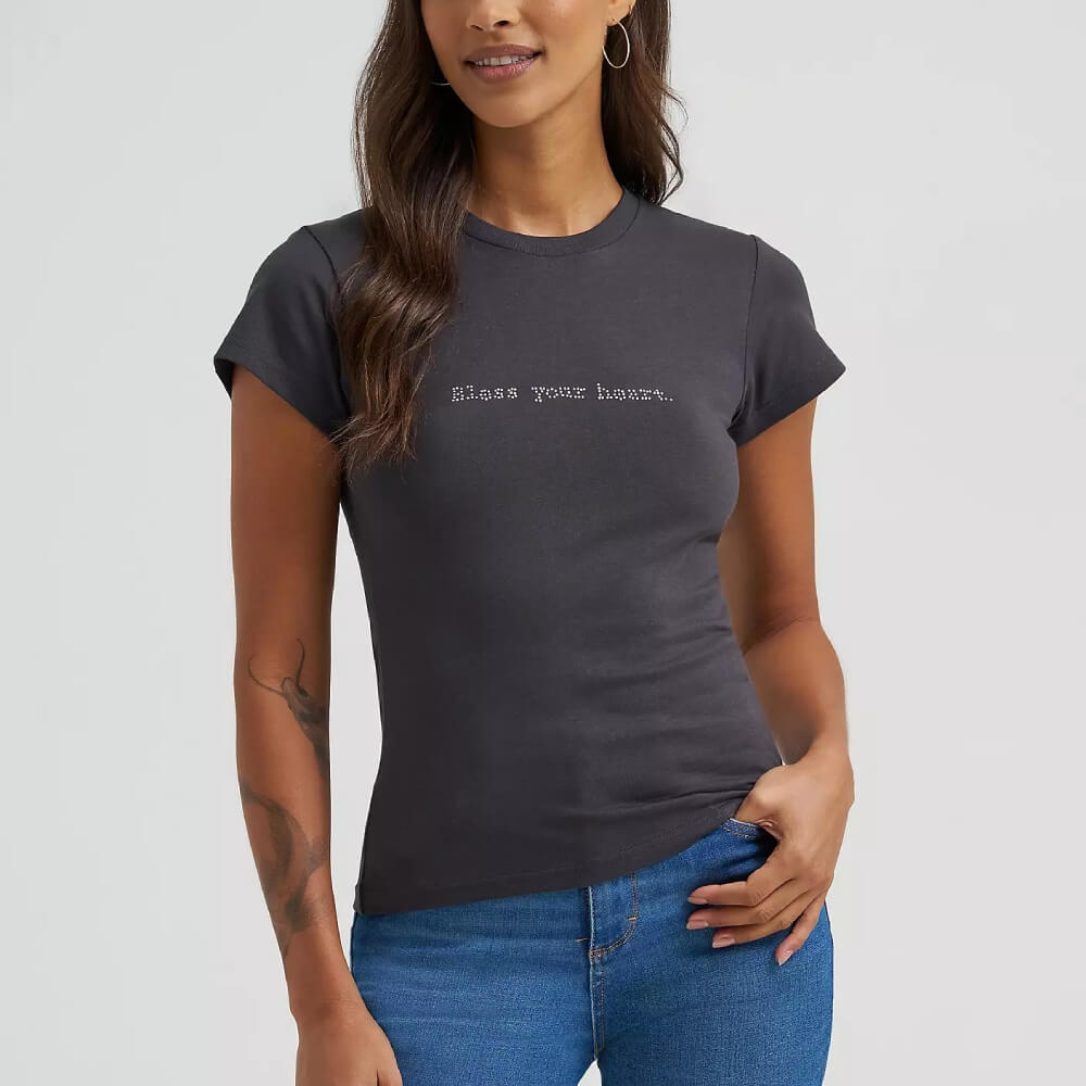 Wrangler Womens Bless Your Heart Shrunken T-Shirt Phantom